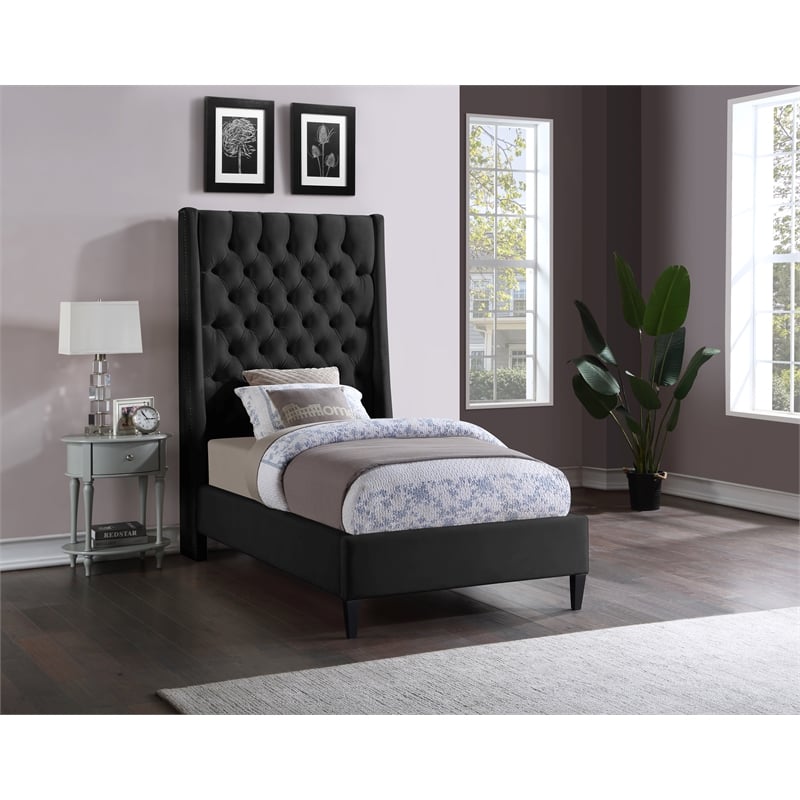 Meridian Furniture Fritz Black Velvet Twin Bed BushFurnitureCollection