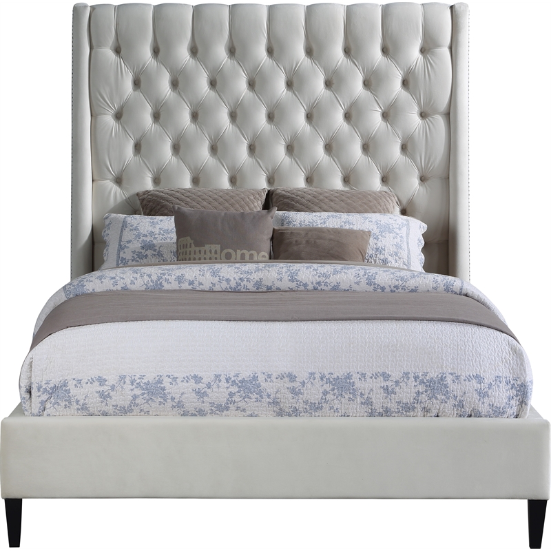 Meridian Furniture Fritz Cream Velvet Queen Bed | Homesquare