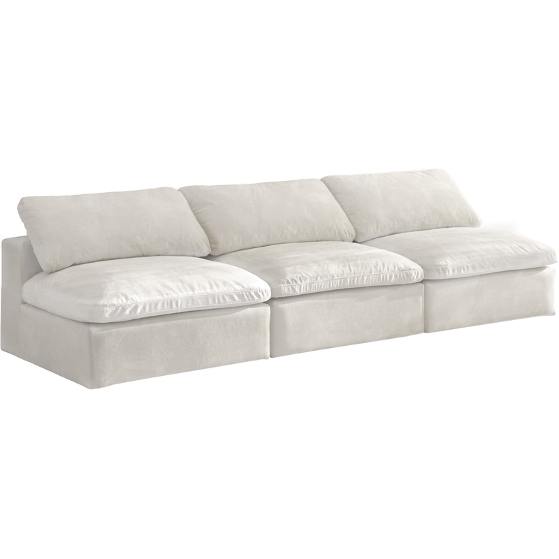 Meridian Furniture Cozy Cream Velvet Modular 3 Piece Armless Sofa ...