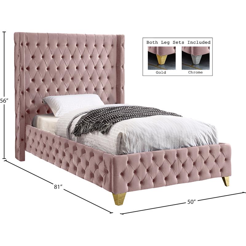 Pink crushed velvet sleigh bed store