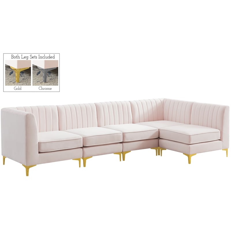 Meridian Furniture Alina Pink Velvet Modular Sectional ...