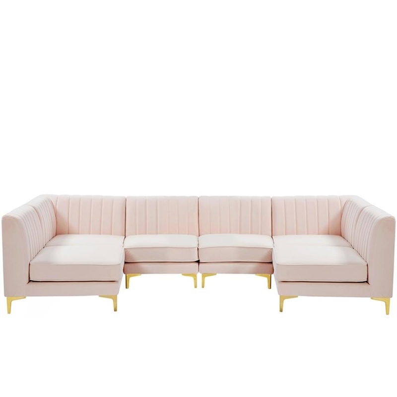 Meridian Furniture Alina Pink Velvet Modular Sectional