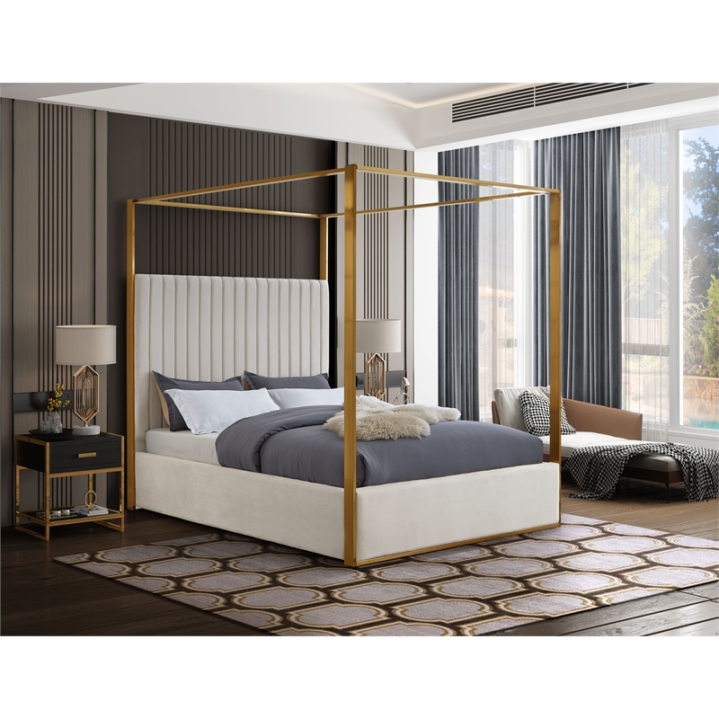 Gianluca cream velvet canopy bed store