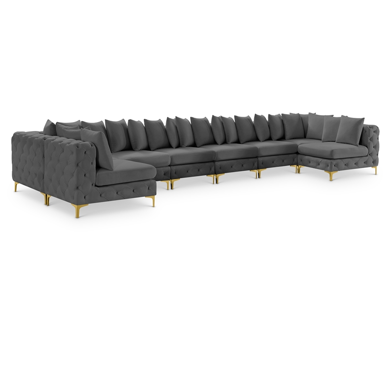 Meridian Furniture Tremblay Grey Velvet Modular Sectional
