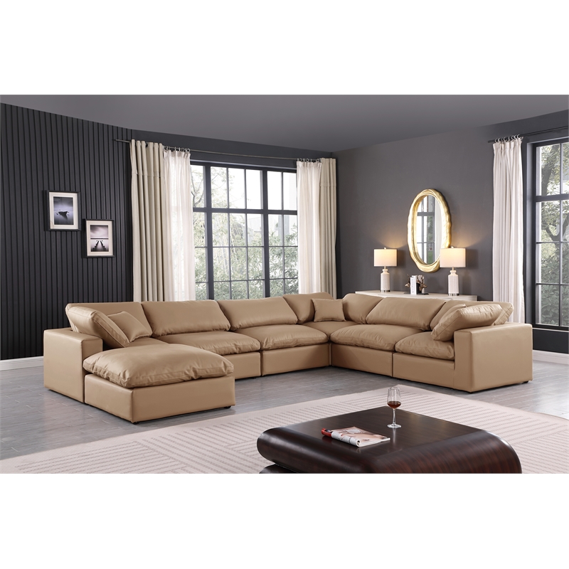 Meridian Furniture Comfy Tan Vegan Leather 7-Pc. Modular Sectional ...