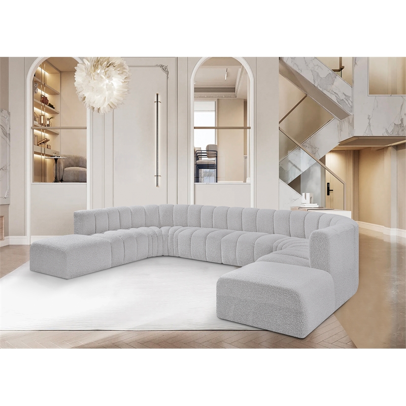 Meridian Furniture Arc Grey Boucle Fabric Modular Sofa ...