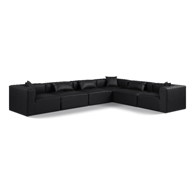 Meridian Furniture Cube Black Vegan Leather 6-Pc. L-Shaped Modular ...