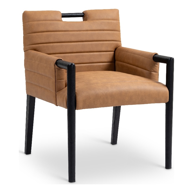 Meridian Furniture Aimee Cognac Vegan Leather Dining Arm Chair | Cymax ...