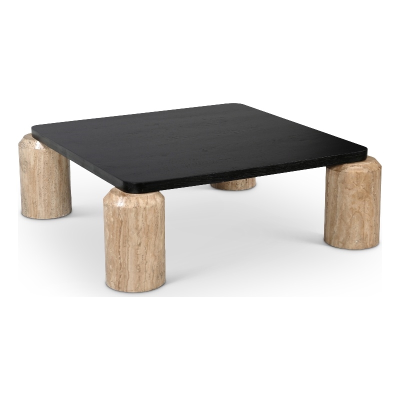 Meridian Furniture Ferrara Natural Travertine and Solid Oak Wood Coffee ...
