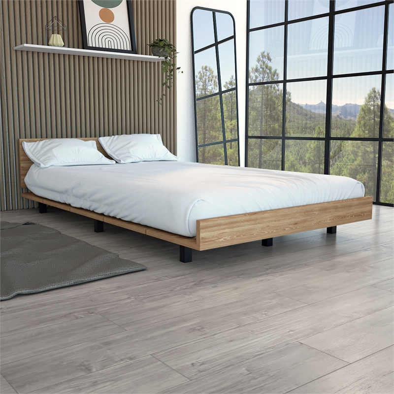 TUHOME Kaia Twin Bed Base Engineered Wood Beds in Beige | Cymax Business