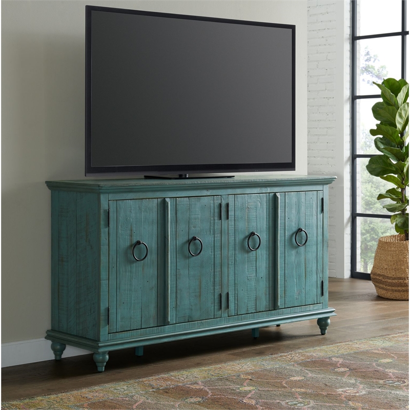 Martin Svensson Home Garden District Rustic Turquoise Solid Wood 65 TV Stand