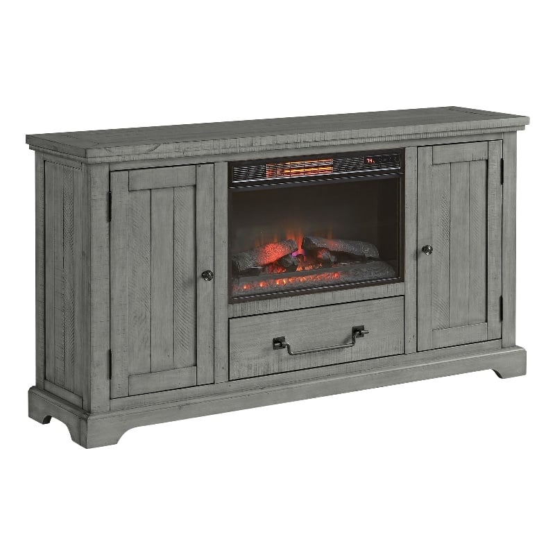 Beach House Solid Wood Dove Gray TV Stand with Electric Fireplace