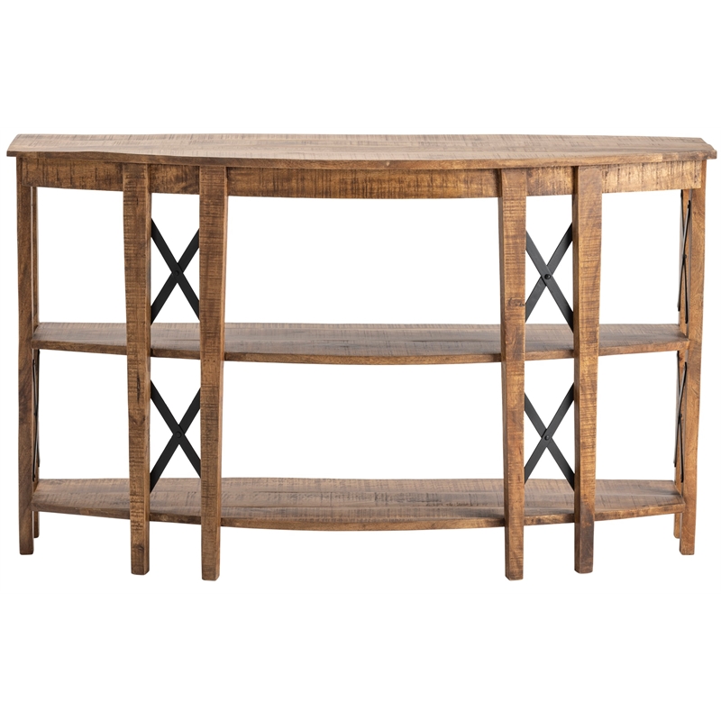 Black Metal Cross Console Table Brown Wood | Cymax Business