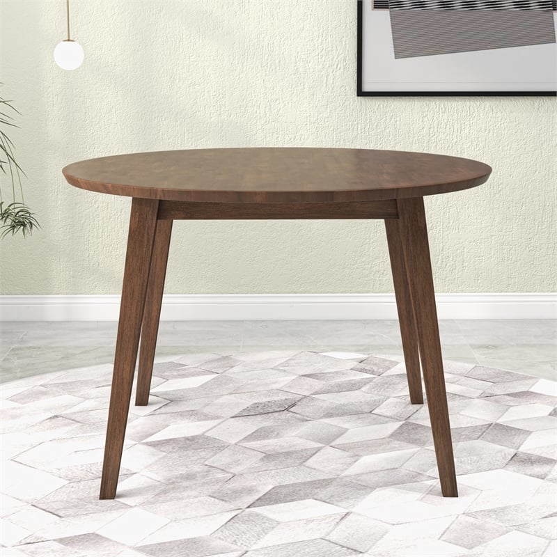 Allora Mid-Century Modern 43" Round Solid Wood Dining Table in Brown