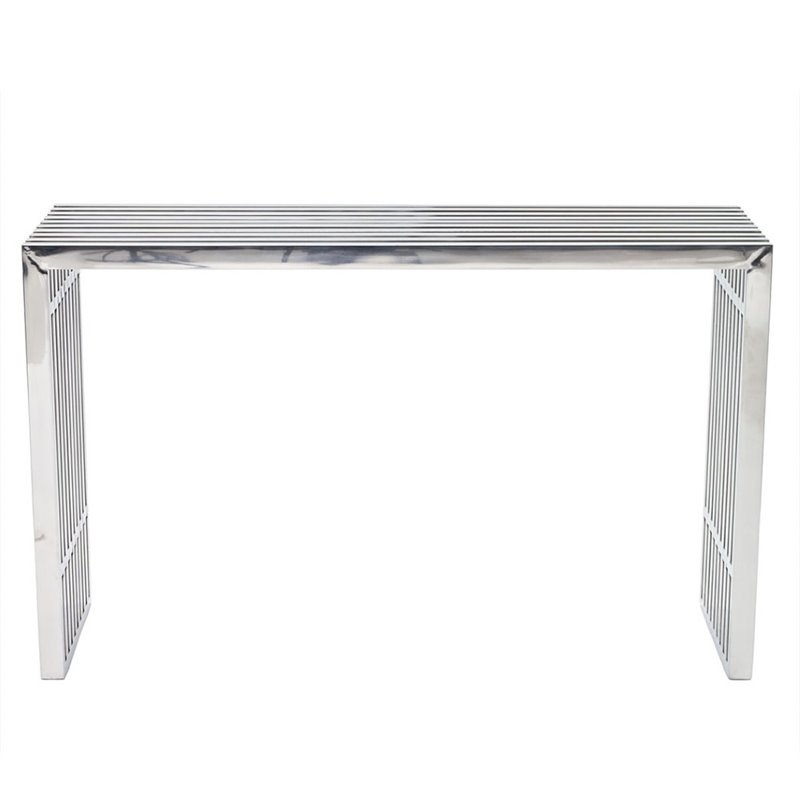Allora Modern Pipe Metal Console Table in Silver | Homesquare