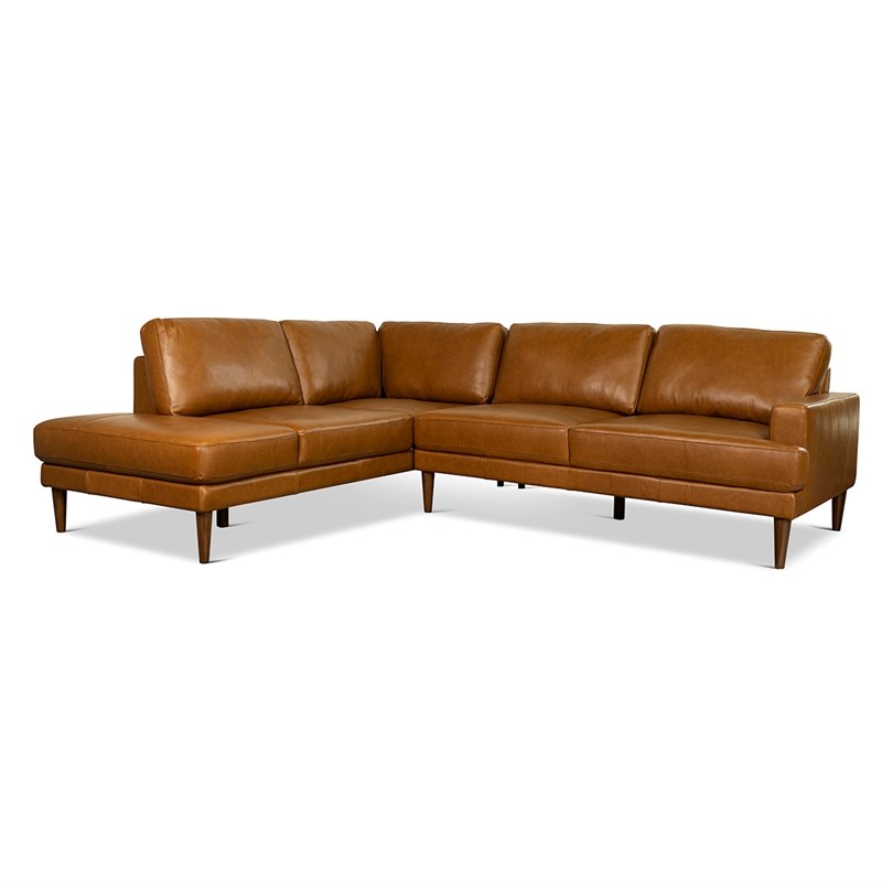 Allora Mid-Century L-Shaped Genuine Leather Left-Facing Sectional in ...