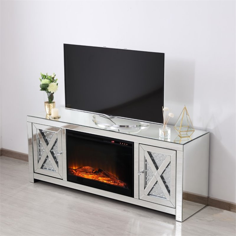 Elegant Decor Modern 2 Door 59 Clear Mirrored Faux Log Fireplace TV Stand Cymax Business