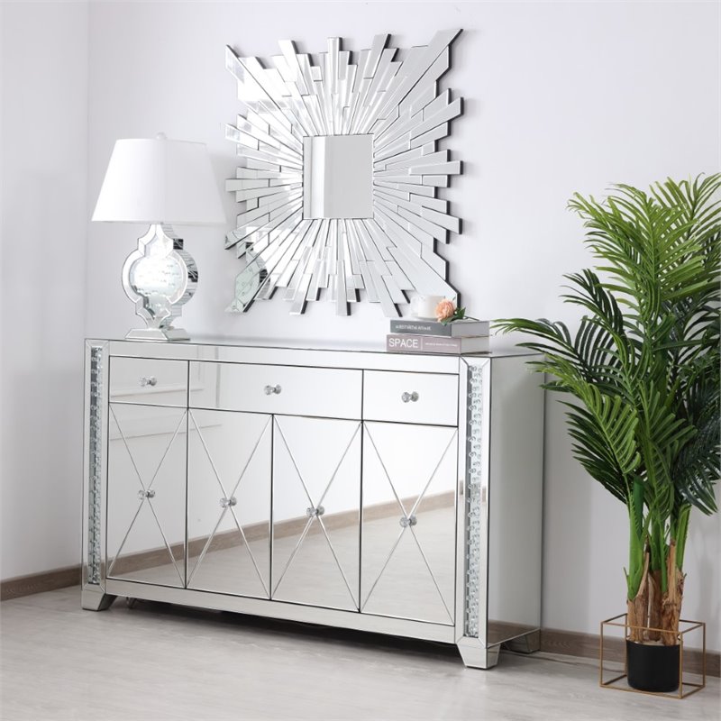 Elegant Decor Modern 4 Door 60 Clear Crystal Mirrored Sideboard