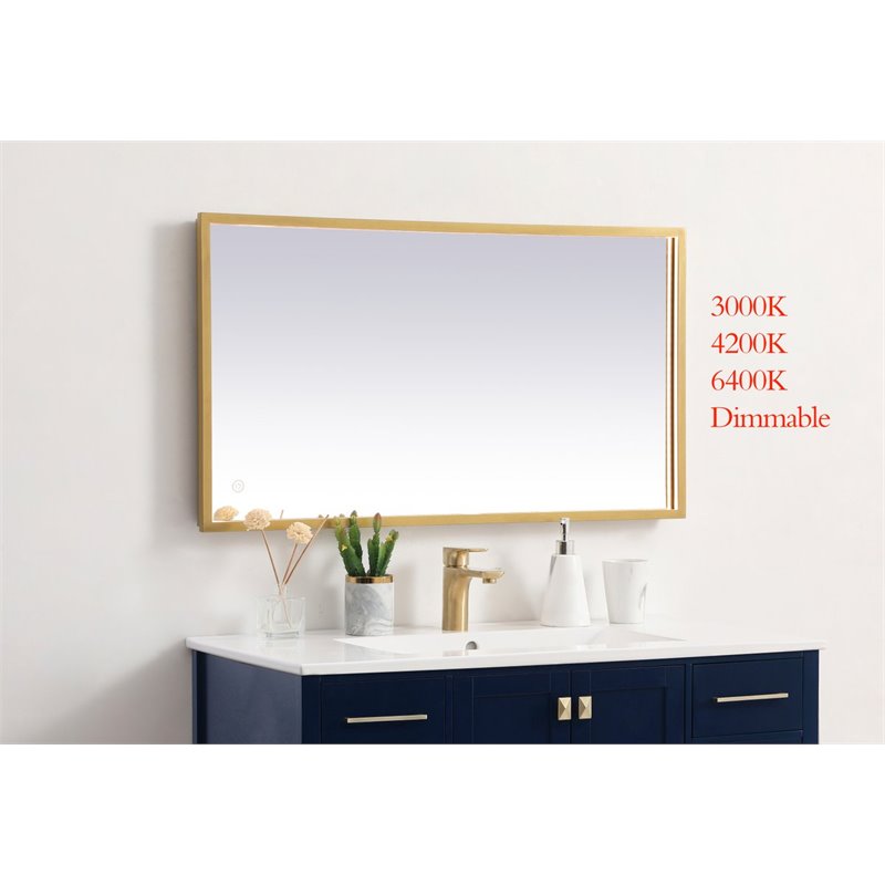 Elegant Decor Pier 18x36" Modern Aluminum LED Mirror in Brass | Cymax ...