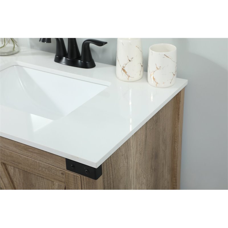 Elegant Decor Grant 30" Aluminum MDF Single Bathroom Vanity in Natural ...
