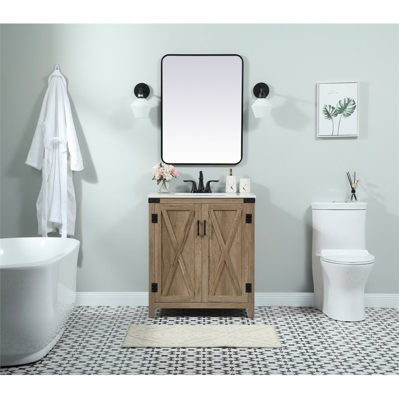 Elegant Decor Grant 30" Aluminum MDF Single Bathroom Vanity in Natural ...