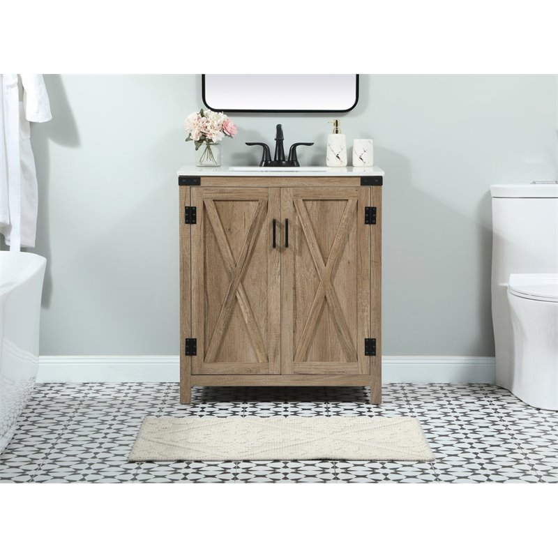 Elegant Decor Grant 30" Aluminum MDF Single Bathroom Vanity in Natural ...