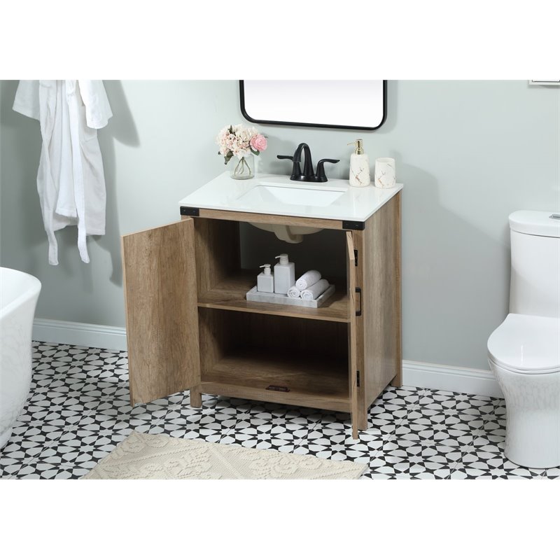 Elegant Decor Grant 30" Aluminum MDF Single Bathroom Vanity in Natural ...