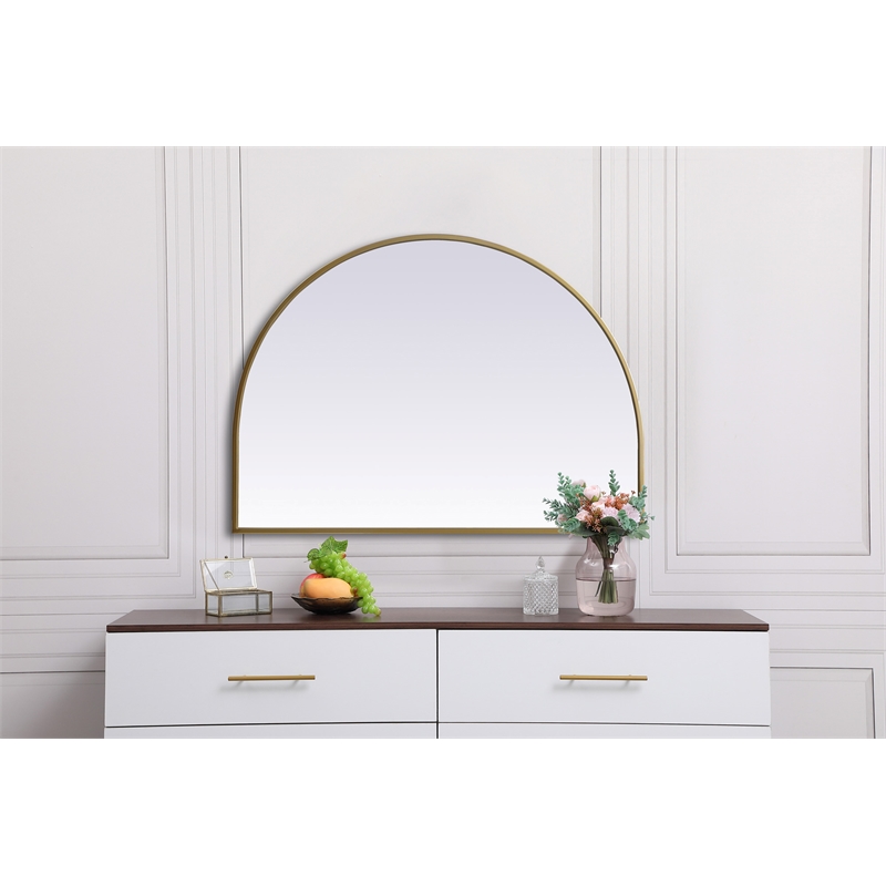 Elegant Decor Ayra 33x24" Arch Modern MDF Wood/Iron Mirror in Brass ...