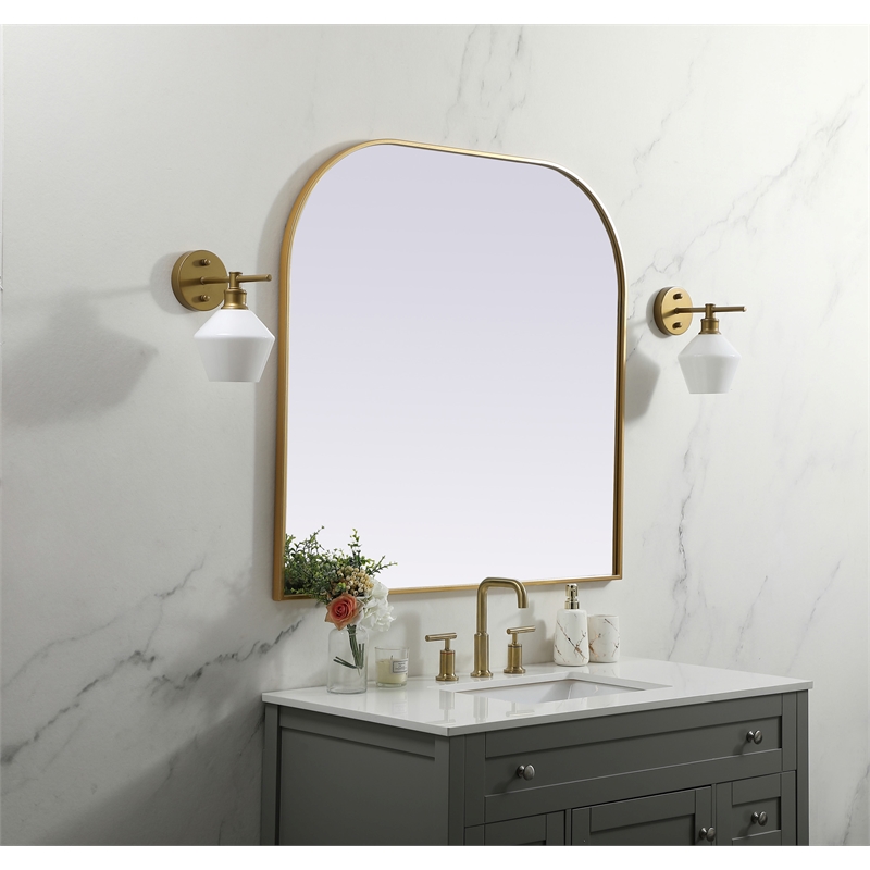 Elegant Decor Blaire 40x38" Arch Modern MDF Wood/Metal Mirror in Brass ...