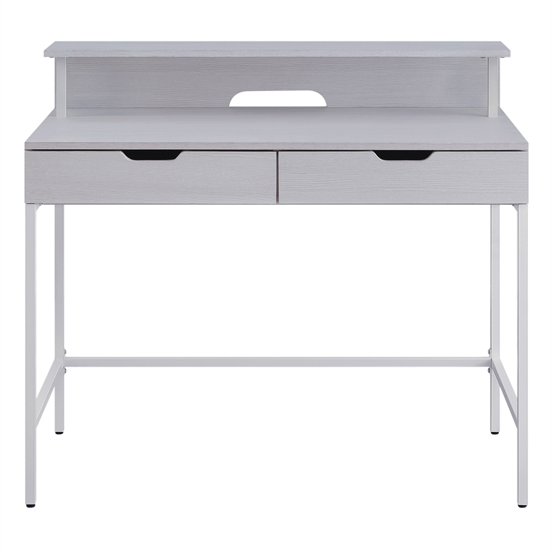 Contempo 40-Inch Desk with 2 drawers and Shelf Hutch in White Laminate ...
