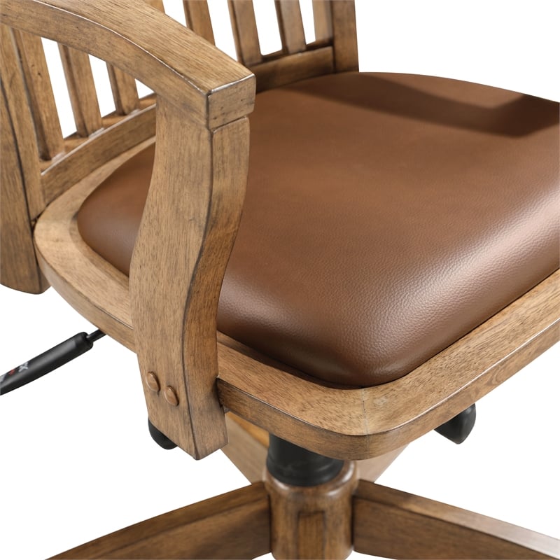 Deluxe Wood Bankers Chair with Vinyl Padded Seat in Fruit Wood Brown ...