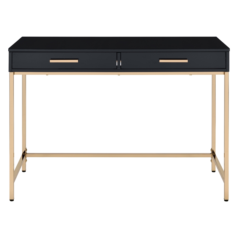 Alios Desk with Black Gloss Finish and Rose Gold Metal Frame | Cymax ...