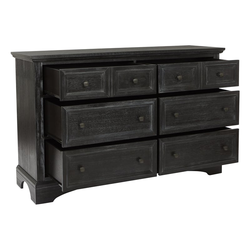 Farmhouse Basics 6 Drawer Dresser 2/CTN in Wood Rustic Black Finish ...