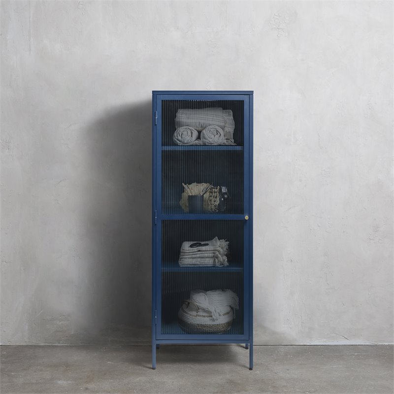1-Door Glass & Metal Display Cabinet in Blue | Cymax Business