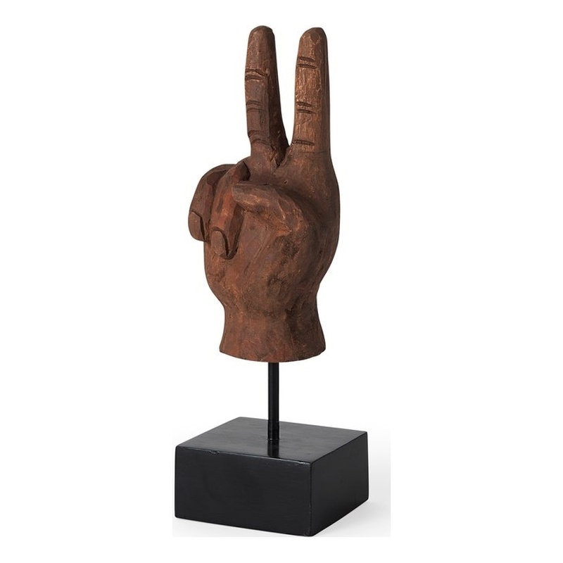 Mercana Pacem 13"H Brown Wood Carved Peace Sign Hand | Homesquare