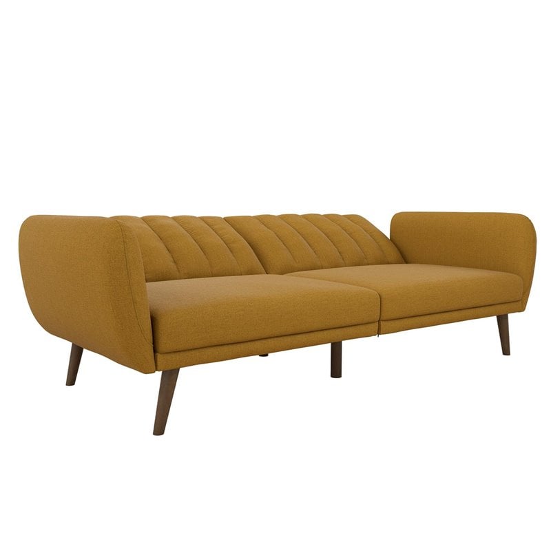 Novogratz Brittany Futon Convertible Sofa and Couch in Mustard Linen ...