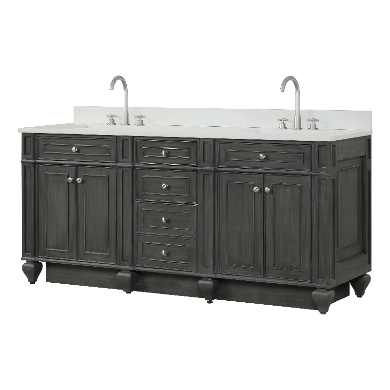 Design Element Winston 72" Solid Birch Hardwood Double Vanity in Gray ...
