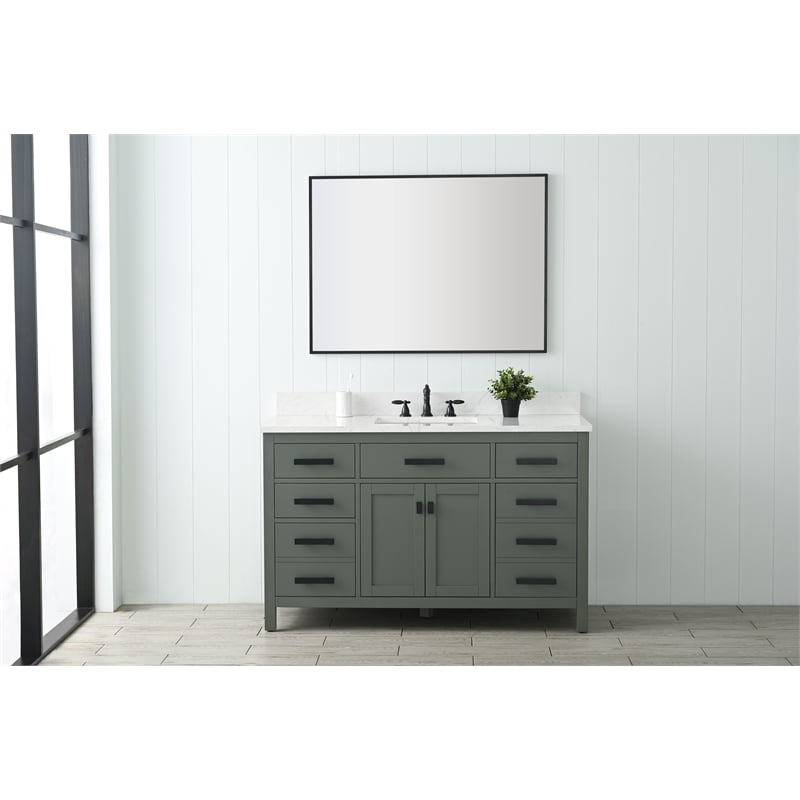 Design Element 54" Single Sink Bath Vanity in Verdant Green with Quartz ...