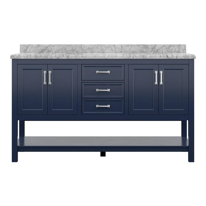 Design Element Affinity 61" Bath Vanity in Blue with Carrara White ...
