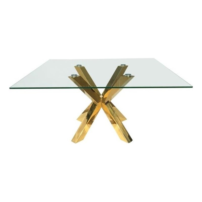 Round Glass Top Dining Table with Gold Base