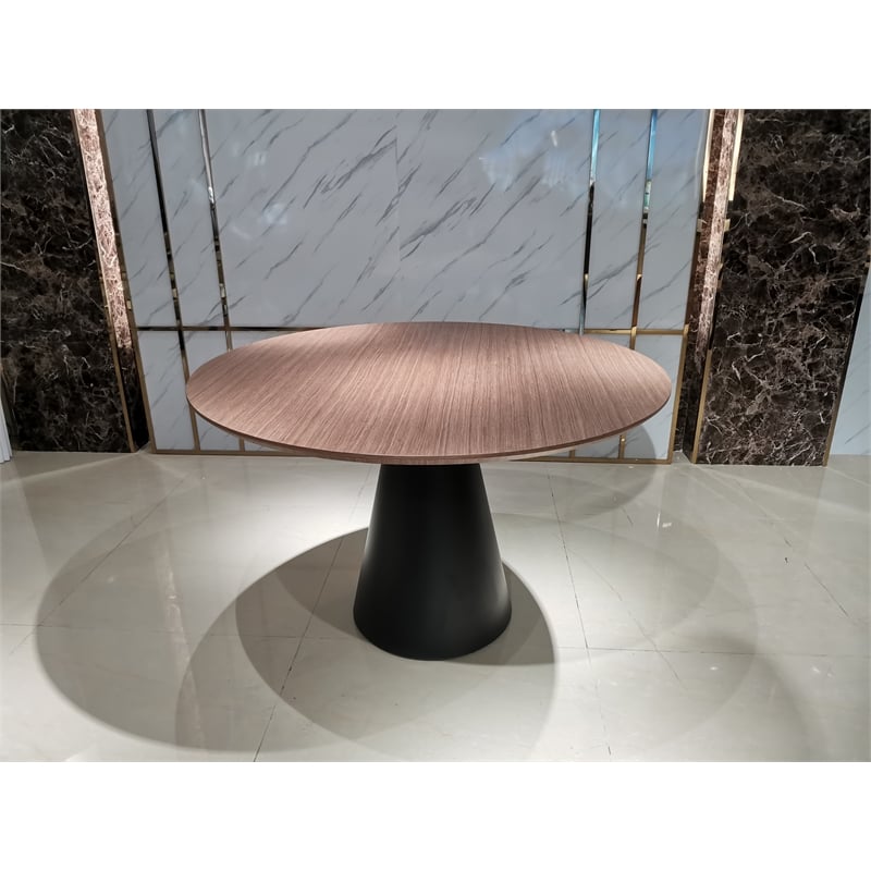 Walnut Wood Top 48" Round Dining Table w/Black Powder Coating Pedestal ...