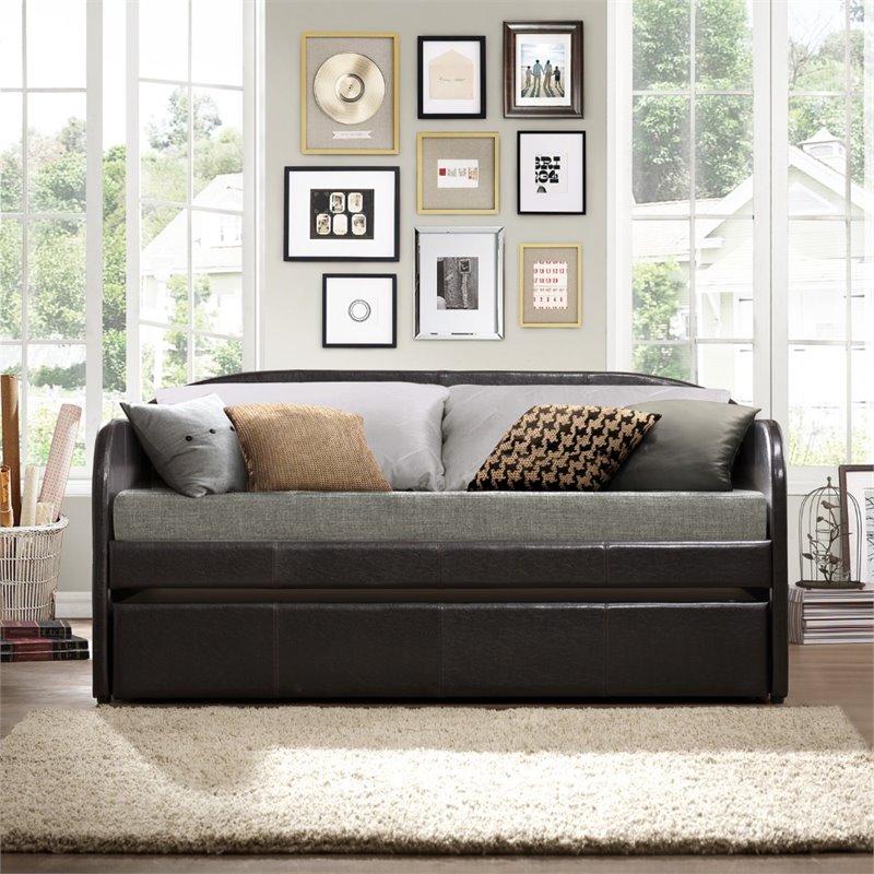 Lexicon Roland Faux Leather Daybed With Trundle In Dark Brown