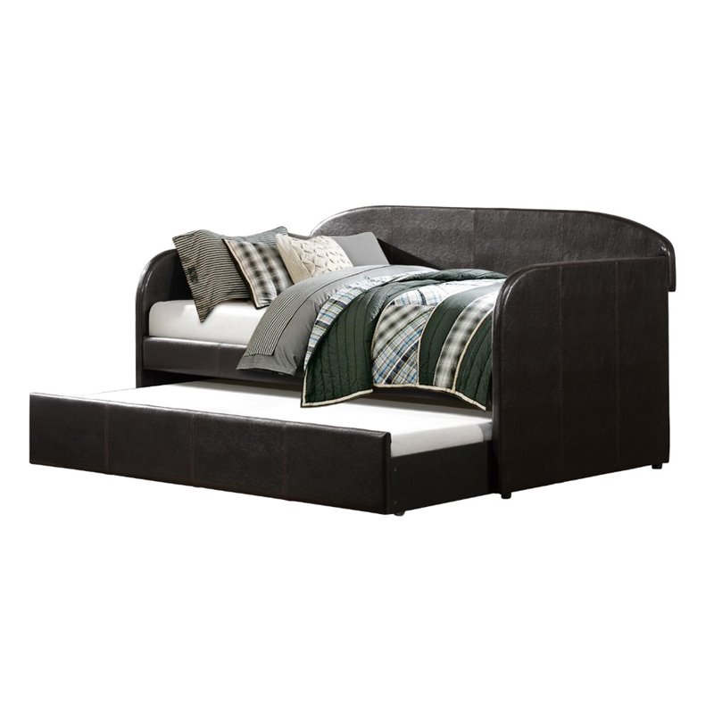 Lexicon Roland Faux Leather Daybed With Trundle In Dark Brown
