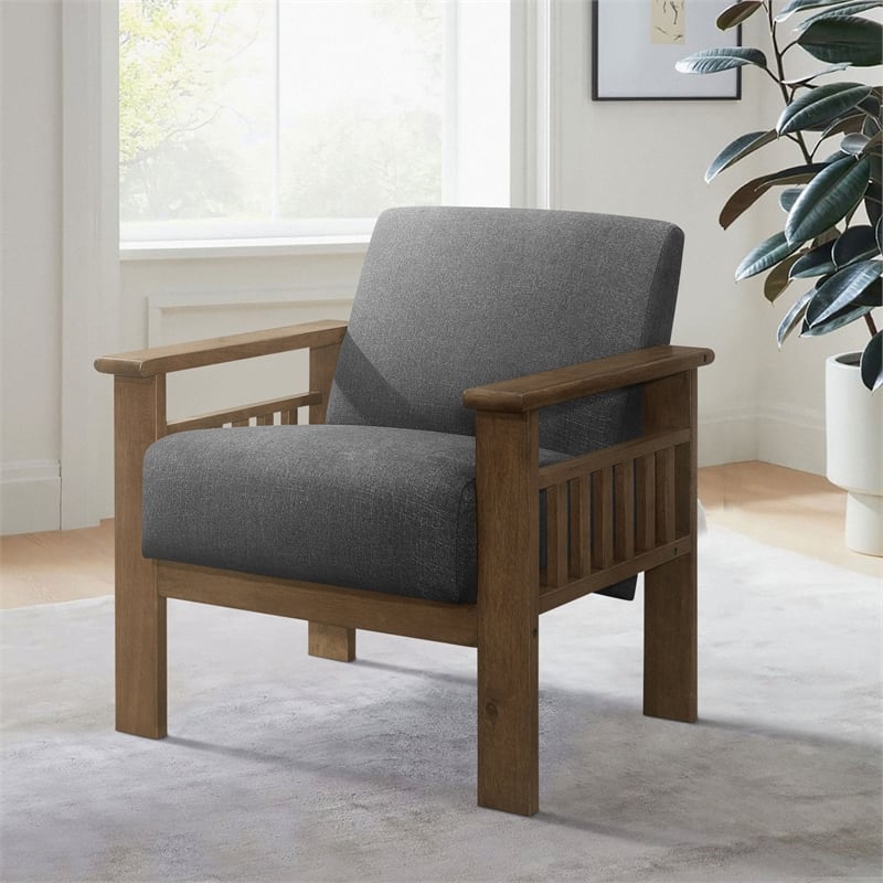 Lexicon Helena Solid Wood and Fabric Accent Chair in Walnut & Dark Gray ...