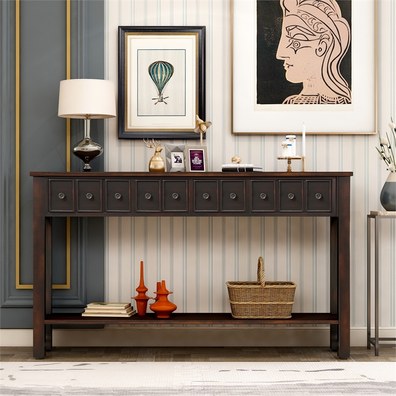 CRO Decor Rustic Entryway Console Table 60 Long Sofa Table Black Homesquare