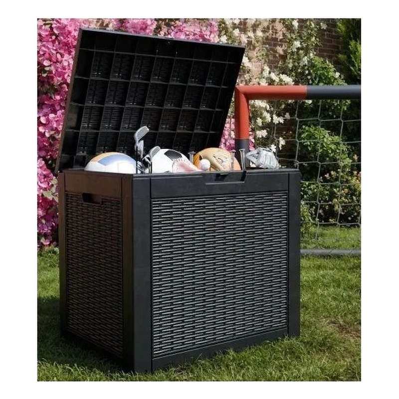 30-Gallon Weatherproof Outdoor Storage Box with Rattan Effect - Black ...