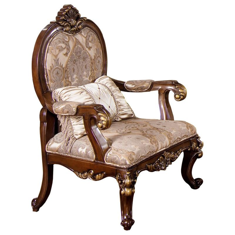 Best Master Winfrey Solid Wood and Chenille Accent Chair in Cherry/Gold ...