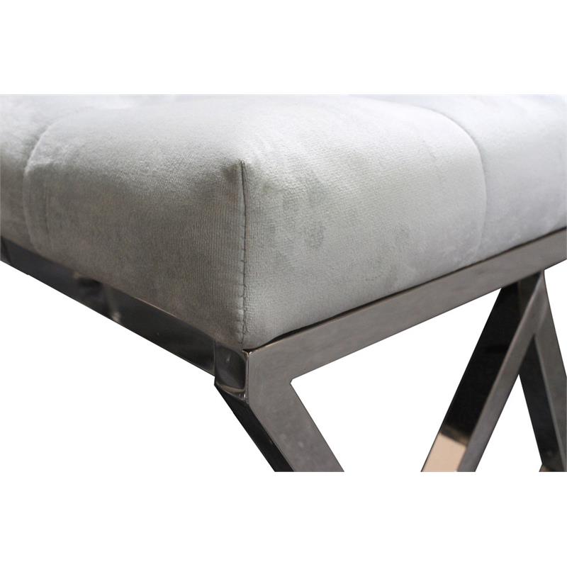 Best Master Stainless Steel and Velvet Upholstered Bench in Gray ...