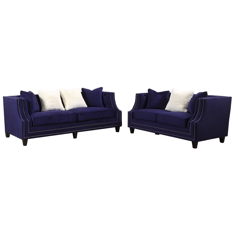 Marylou 2-Piece Velvet Sofa and Loveseat Set in Blue | Cymax Business