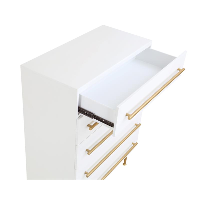 Bellanova White 5-Drawer Chest with Gold Accents | Cymax Business